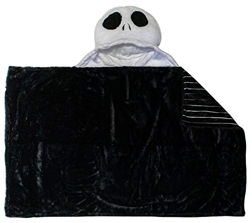 Jay Franco Disney Nightmare Before Christmas Jack Skellington Hooded Blanket – 2-in-1 Wearable Kids Plush Blanket - Fade Resistant Polyester, 50" x 30" (Offical Disney Product)