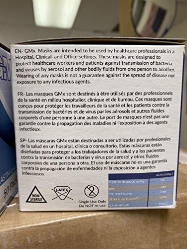 GMX Earloop ASTM Level 3 Lightweight Breathable Medical Mask, Made in USA, Fluid Resistant, Latex Free Blue Face Mask Bx/50