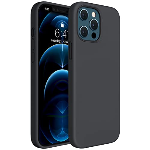 Miracase Compatible with iPhone 12 Pro Max Case 6.7 inch [Soft Anti-Scratch Microfiber Lining], Liquid Silicone Case Gel Rubber Full Body Protection Shockproof Drop Protection Case(Black)