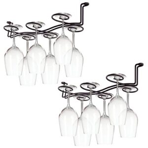 mocoum 2 pack wine glass rack under cabinet stemware rack, wine glass hanger rack wire wine glass holder storage hanger for cabinet kitchen bar