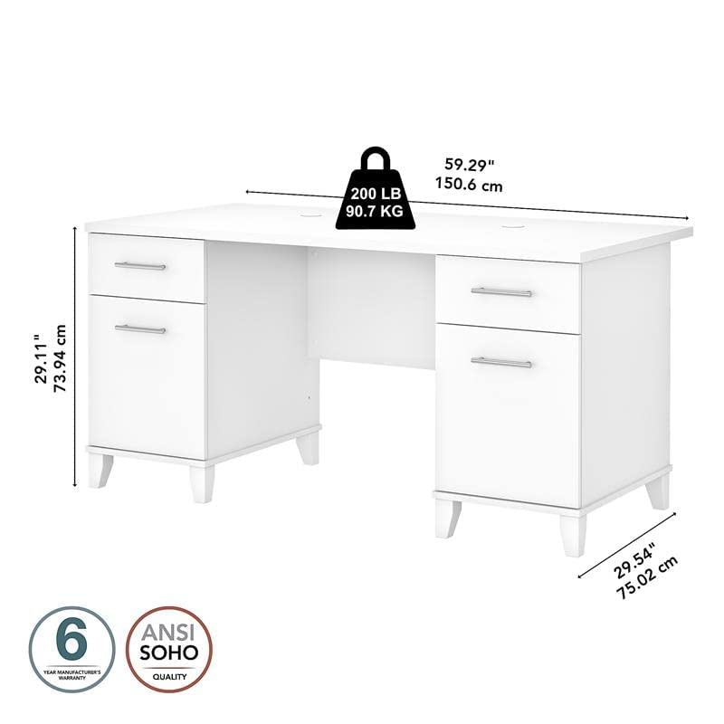 Bush Furniture Somerset 60W Office Desk with Drawers in White