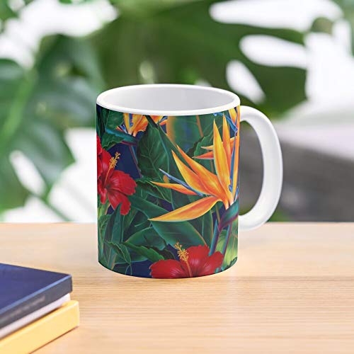 Of Tropical Paradise Plumeria Birds Hawaiian Floral Hibiscus Flower Hawaii the best 11oz coffee mugs Made from ceramic