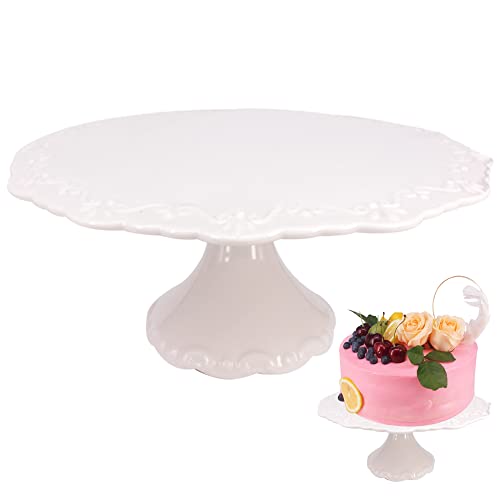 BPFY 10 Inch Round White Ceramic Cake Stand, Decorative Cupcake Stand, Dessert Display Plates for Snacks and Cookies, Floral Embossed Victorian Candy Dish, Baby Shower, Birthday, Wedding Party Decor