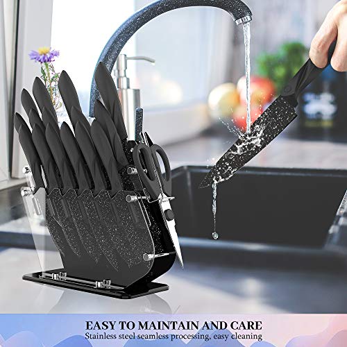 MOSTA Ceramic Coated Knife Block Set with 16Pc or 5Pc Kitchen Knives, Chef Knife,Bread Knife,Steak Knife,Chopper Knife,Butter Knives,Cheese Knife,Pizza Knife,Acrylic Stand,Scissors