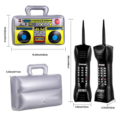 6 Pcs 80s 90s Hip Hop Costume Outfit Kit Inflatable Radio Boombox Necklace Ring Sunglasses Hat Rapper Accessories