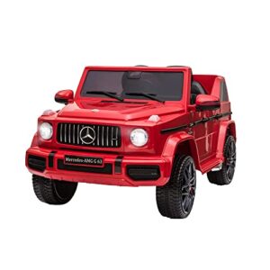 tobbi 12v kids ride on car, licensed mercedes benz g63 electric car for kids, kids' electric vehicle car with remote control, openable doors/spring suspension system/music's play & led lights-red