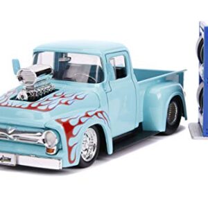 Jada Toys Just Trucks 1:24 1956 Ford F-100 with Rack Die-cast Car Blue/Red Flames, Toys for Kids and Adults