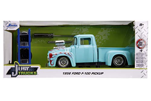 Jada Toys Just Trucks 1:24 1956 Ford F-100 with Rack Die-cast Car Blue/Red Flames, Toys for Kids and Adults