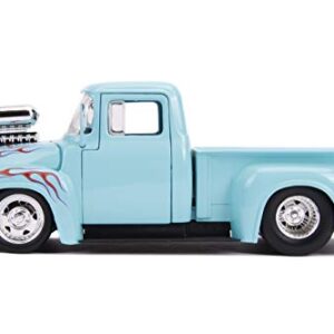 Jada Toys Just Trucks 1:24 1956 Ford F-100 with Rack Die-cast Car Blue/Red Flames, Toys for Kids and Adults