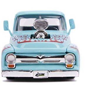 Jada Toys Just Trucks 1:24 1956 Ford F-100 with Rack Die-cast Car Blue/Red Flames, Toys for Kids and Adults