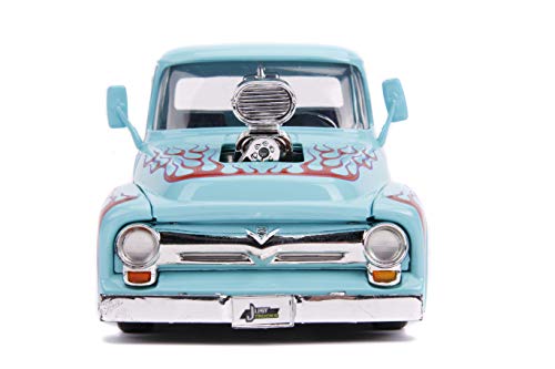 Jada Toys Just Trucks 1:24 1956 Ford F-100 with Rack Die-cast Car Blue/Red Flames, Toys for Kids and Adults