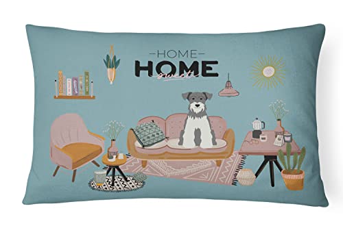 Caroline's Treasures CK7899PW1216 Salt and Pepper Miniature Schnauzer Sweet Home Canvas Fabric Decorative Pillow, 100% Machine Washable Pillow, Indoor or Outdoor Decorative Throw Pillow for Couch, Bed