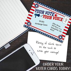 Vote Postcards Bulk - Your Vote Your Voice - Set of 100 4x6 Standard Size - American Flag Patriotism Print, Great Election Supplies, Fun and Eye-Catching Design Postcards for Family and Friends