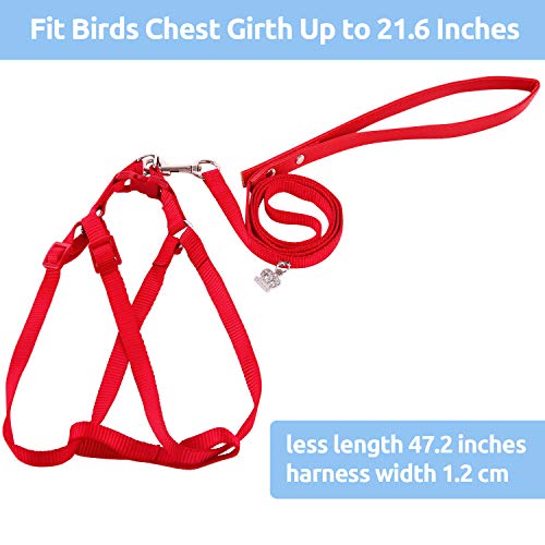 Bird Harness and Leash Kit Adjustable Anti-Bite, Fit for Large Medium Birds, Macaw,Budgerigar, Cockatoo, African Grey, and Reptiles, Lizards（Red Large）