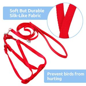 Bird Harness and Leash Kit Adjustable Anti-Bite, Fit for Large Medium Birds, Macaw,Budgerigar, Cockatoo, African Grey, and Reptiles, Lizards（Red Large）