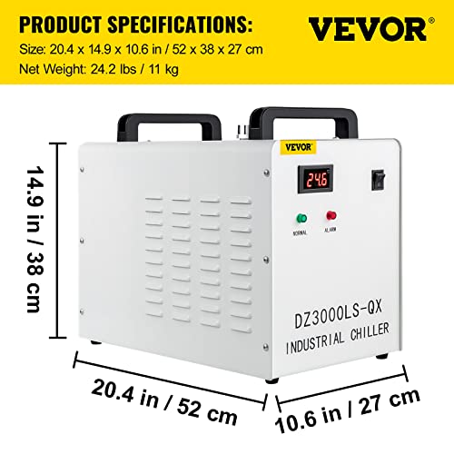 VEVOR Water Chiller CW-3000 Industrial Chiller 9L Thermolysis Type Water Chiller 50W/℃, 3.17gpm 0.9A Current Recirculating Chiller for 60W 80W Laser Engraving Machine Cooling Machine 110V