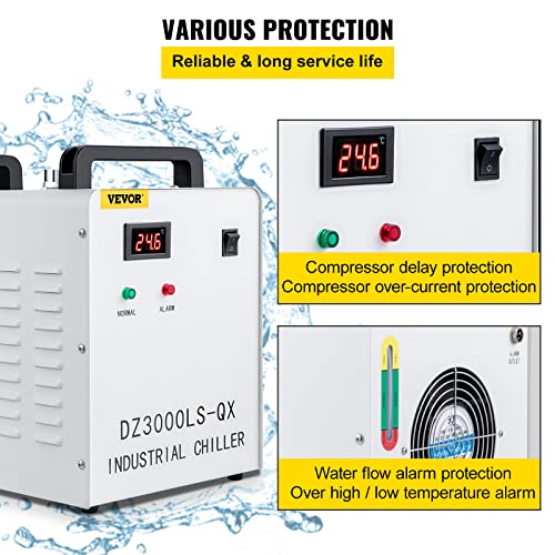 VEVOR Water Chiller CW-3000 Industrial Chiller 9L Thermolysis Type Water Chiller 50W/℃, 3.17gpm 0.9A Current Recirculating Chiller for 60W 80W Laser Engraving Machine Cooling Machine 110V