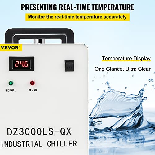 VEVOR Water Chiller CW-3000 Industrial Chiller 9L Thermolysis Type Water Chiller 50W/℃, 3.17gpm 0.9A Current Recirculating Chiller for 60W 80W Laser Engraving Machine Cooling Machine 110V