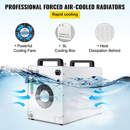 VEVOR Water Chiller CW-3000 Industrial Chiller 9L Thermolysis Type Water Chiller 50W/℃, 3.17gpm 0.9A Current Recirculating Chiller for 60W 80W Laser Engraving Machine Cooling Machine 110V