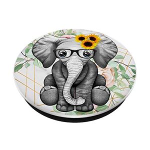 Cute Elephant Sunflower PopSockets PopGrip: Swappable Grip for Phones & Tablets