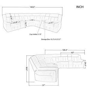 FREESNOOZE Manual Reclining Sectional Sofa Recliner Sofa with Cup Holder and Storage Console for Living Room Furniture(Fabric Grey)