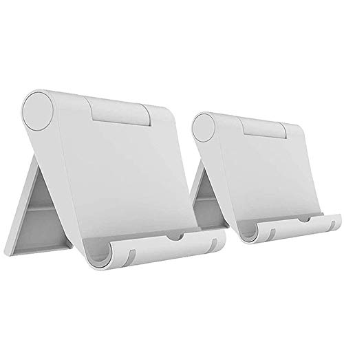 Cell Phone Stand for Desk Foldable, 2 Pack Desk Phone Holder Stand for Office Kitchen Travel, Mobile Phone Stand for iPhone Stand Phone Dock Cradle Compatible with iPad Switch, All Smartphone (White)