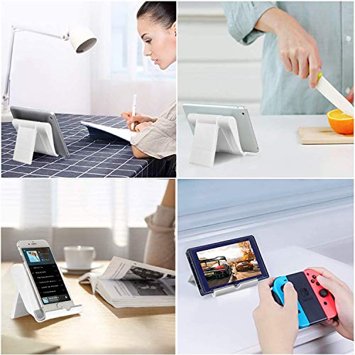 Cell Phone Stand for Desk Foldable, 2 Pack Desk Phone Holder Stand for Office Kitchen Travel, Mobile Phone Stand for iPhone Stand Phone Dock Cradle Compatible with iPad Switch, All Smartphone (White)