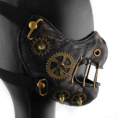 BSTANG Men Women Steampunk Retro Gothic Leather Mask Halloween Cosplay Gears Mask Spike Mask (Gears Mask)