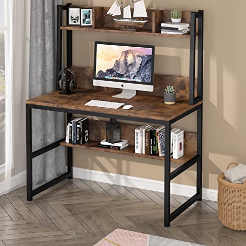 Tribesigns Computer Desk with Hutch, Modern PC Laptop Table Study Writing Desk with Storage Space, Wooden Home Office Desk, 107 x 50 x 140 cm