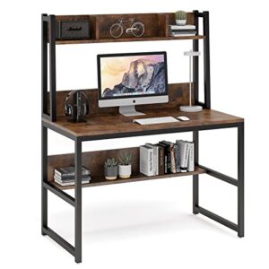 Tribesigns Computer Desk with Hutch, Modern PC Laptop Table Study Writing Desk with Storage Space, Wooden Home Office Desk, 107 x 50 x 140 cm