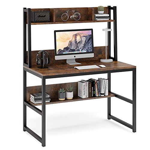 Tribesigns Computer Desk with Hutch, Modern PC Laptop Table Study Writing Desk with Storage Space, Wooden Home Office Desk, 107 x 50 x 140 cm