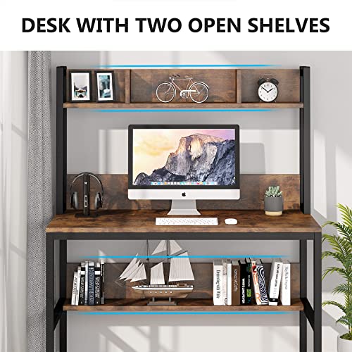 Tribesigns Computer Desk with Hutch, Modern PC Laptop Table Study Writing Desk with Storage Space, Wooden Home Office Desk, 107 x 50 x 140 cm