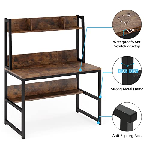 Tribesigns Computer Desk with Hutch, Modern PC Laptop Table Study Writing Desk with Storage Space, Wooden Home Office Desk, 107 x 50 x 140 cm