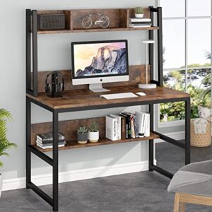 Tribesigns Computer Desk with Hutch, Modern PC Laptop Table Study Writing Desk with Storage Space, Wooden Home Office Desk, 107 x 50 x 140 cm