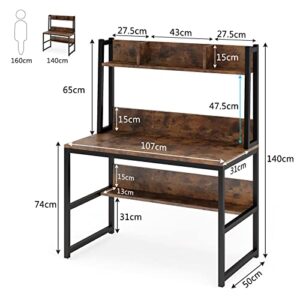 Tribesigns Computer Desk with Hutch, Modern PC Laptop Table Study Writing Desk with Storage Space, Wooden Home Office Desk, 107 x 50 x 140 cm