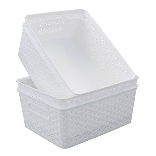 Xowine 4-Pack Plastic Weave Basket, Storage Basket, White