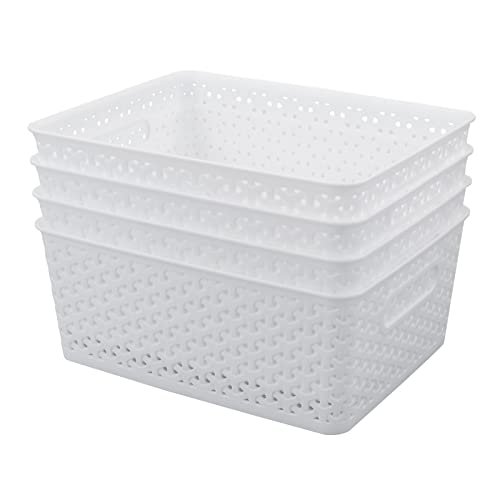 Xowine 4-Pack Plastic Weave Basket, Storage Basket, White