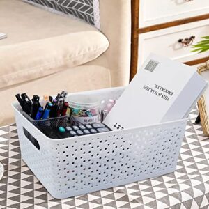 Xowine 4-Pack Plastic Weave Basket, Storage Basket, White