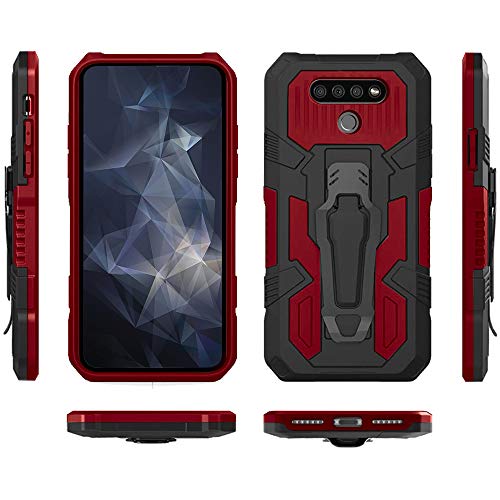 vvoo for LG K51 Phone Case,with Tempered Glass Screen Protector [2Pack] Heavy-Duty Military Grade 15ft. Drop Tested Protective Case for LG K51 -RED