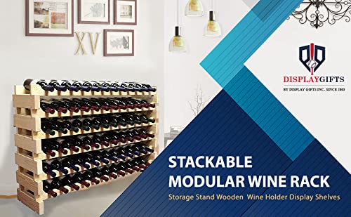 DisplayGifts Freestanding Stackable Storage Stand Display Shelves Wine Rack Wobble-Free 48 Bottle Capacity 8 X Rows, Pine Wood (Natural Pine, Unfinished)