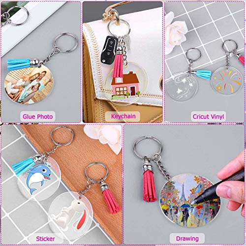 Acrylic Blank Keychains, Shynek 200 Pcs Clear Keychain Blanks for Vinyl with 50 Pcs Acrylic Blanks, 50 Pcs Keychain Tassels, 50 Pcs Key Rings with Chain and 50 Pcs Jump Rings