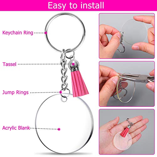 Acrylic Blank Keychains, Shynek 200 Pcs Clear Keychain Blanks for Vinyl with 50 Pcs Acrylic Blanks, 50 Pcs Keychain Tassels, 50 Pcs Key Rings with Chain and 50 Pcs Jump Rings