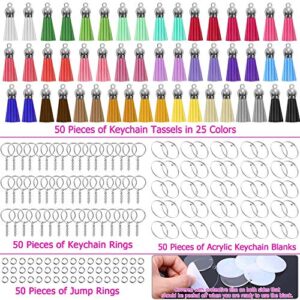 Acrylic Blank Keychains, Shynek 200 Pcs Clear Keychain Blanks for Vinyl with 50 Pcs Acrylic Blanks, 50 Pcs Keychain Tassels, 50 Pcs Key Rings with Chain and 50 Pcs Jump Rings