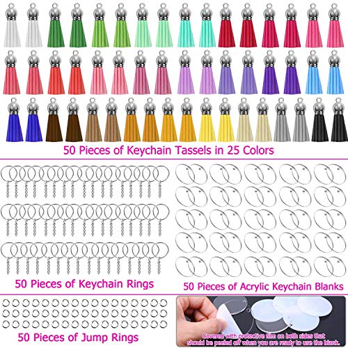 Acrylic Blank Keychains, Shynek 200 Pcs Clear Keychain Blanks for Vinyl with 50 Pcs Acrylic Blanks, 50 Pcs Keychain Tassels, 50 Pcs Key Rings with Chain and 50 Pcs Jump Rings