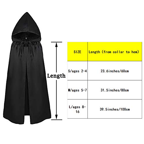 Kids Cloak Hooded Cape Halloween Christmas Cosplay Costume Satin 3-4 Years Y095BKS