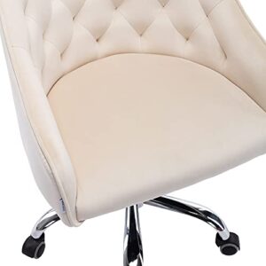 Goujxcy Desk Chair,Modern Velvet Fabric Office Chair,360° Swivel Height Adjustable Comfy Upholstered Tufted Accent Chair (Beige)