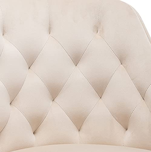 Goujxcy Desk Chair,Modern Velvet Fabric Office Chair,360° Swivel Height Adjustable Comfy Upholstered Tufted Accent Chair (Beige)