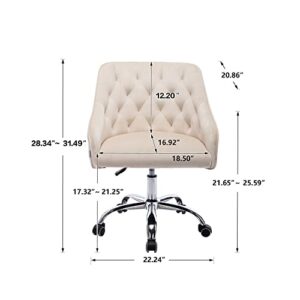 Goujxcy Desk Chair,Modern Velvet Fabric Office Chair,360° Swivel Height Adjustable Comfy Upholstered Tufted Accent Chair (Beige)