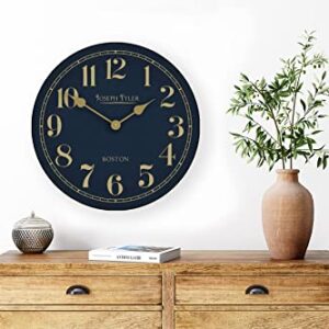 Navy & Gold Large Wall Clock | Ultra Quiet Quartz Mechanism | Hand Made in USA Beautiful Crisp Lasting Color | Comes in 8 Sizes | 18-Inch