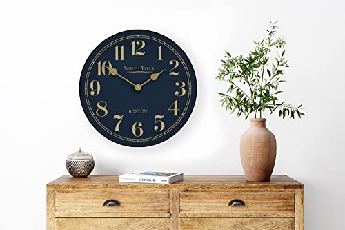 Navy & Gold Large Wall Clock | Ultra Quiet Quartz Mechanism | Hand Made in USA Beautiful Crisp Lasting Color | Comes in 8 Sizes | 18-Inch